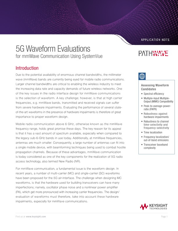 5G Waveform Evaluations – mmWave Communication with SystemVue PDF Asset Page | Keysight